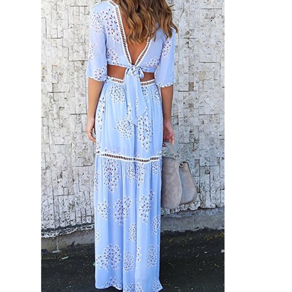 Dresses | Baby Blue Terrence Lace Tie Top Maxi Set | Poshmark